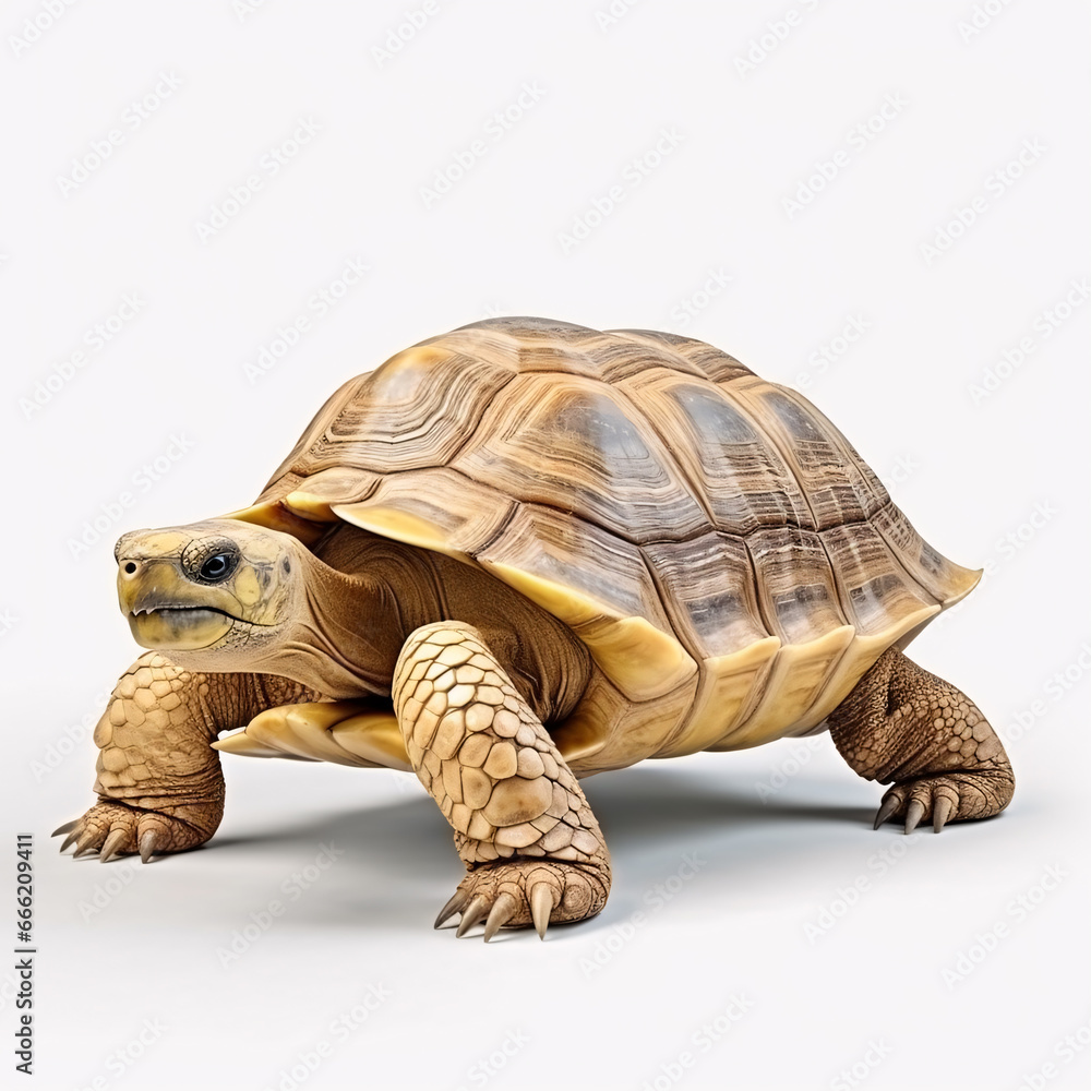 The Geochelone sulcata, striking and ancient creature,stood in sharp ...