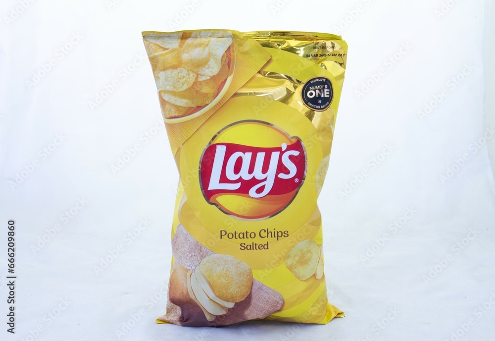 Johannesburg, South Africa - a bag of salted Lays potato chips isolated ...