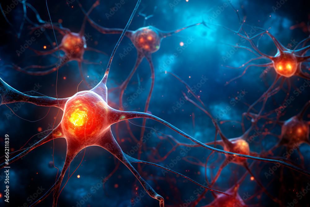 ภาพประกอบสต็อก Nerves and synapses in the human brain. Brain chemistry ...