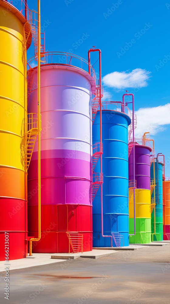 Colorful Storage Tanks with pipeline system in Industrial area ...