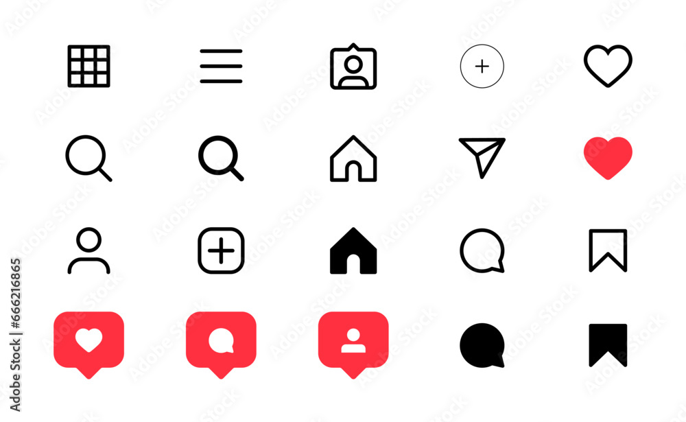 Instagram icons set. home, search, add, new, website, icon . social ...