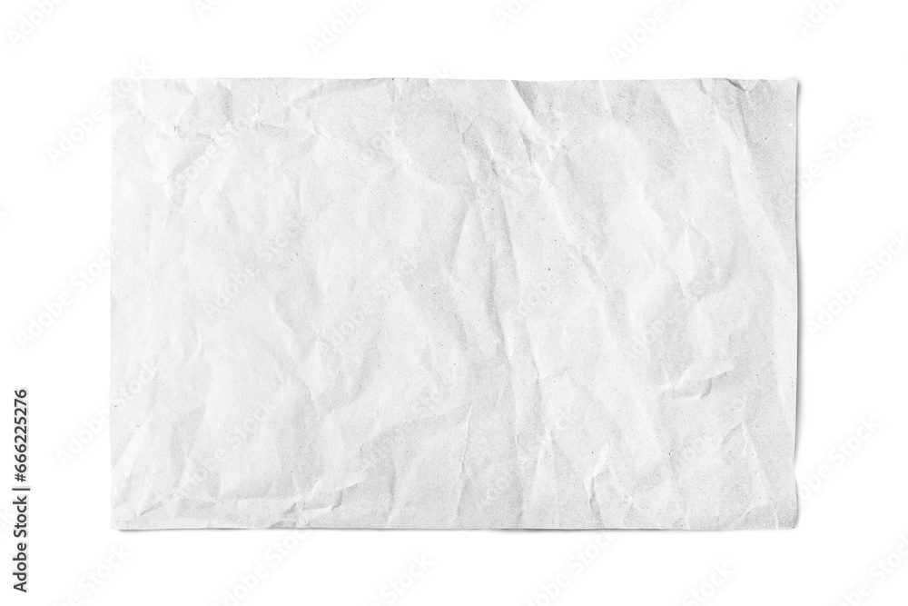 White crumpled rectangle sheet of paper with smooth edge isolated on ...