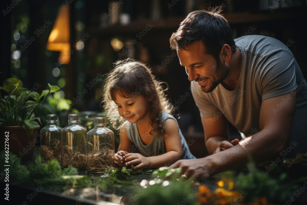 A family using eco-friendly cleaning products to maintain a clean and ...