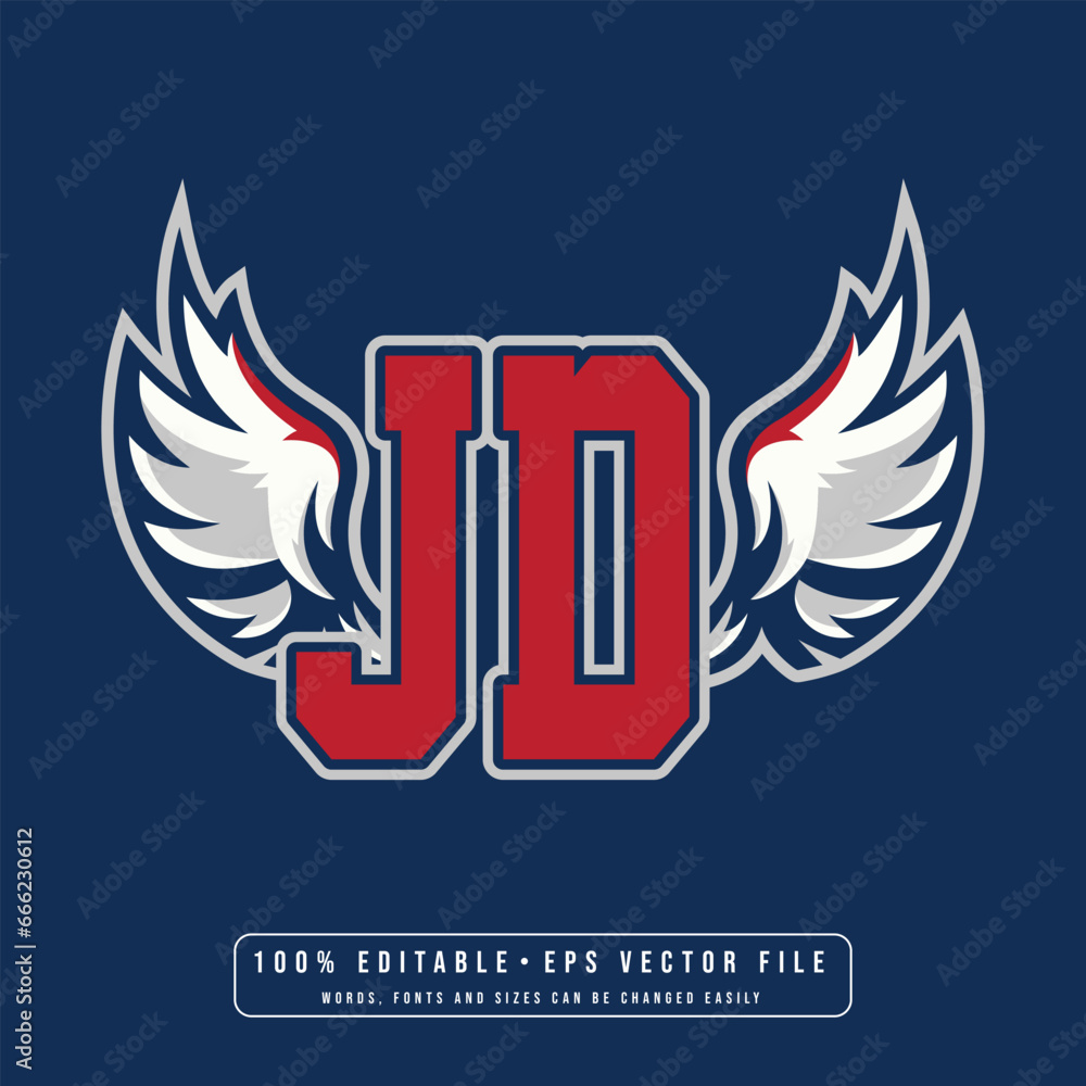 JD wings logo vector with editable text effect. Editable letter JD ...