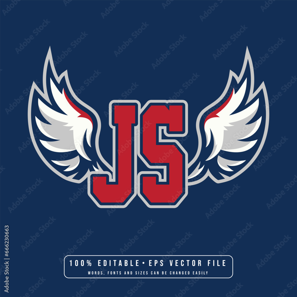 Vetor de Js wings logo vector with editable text effect. Editable ...