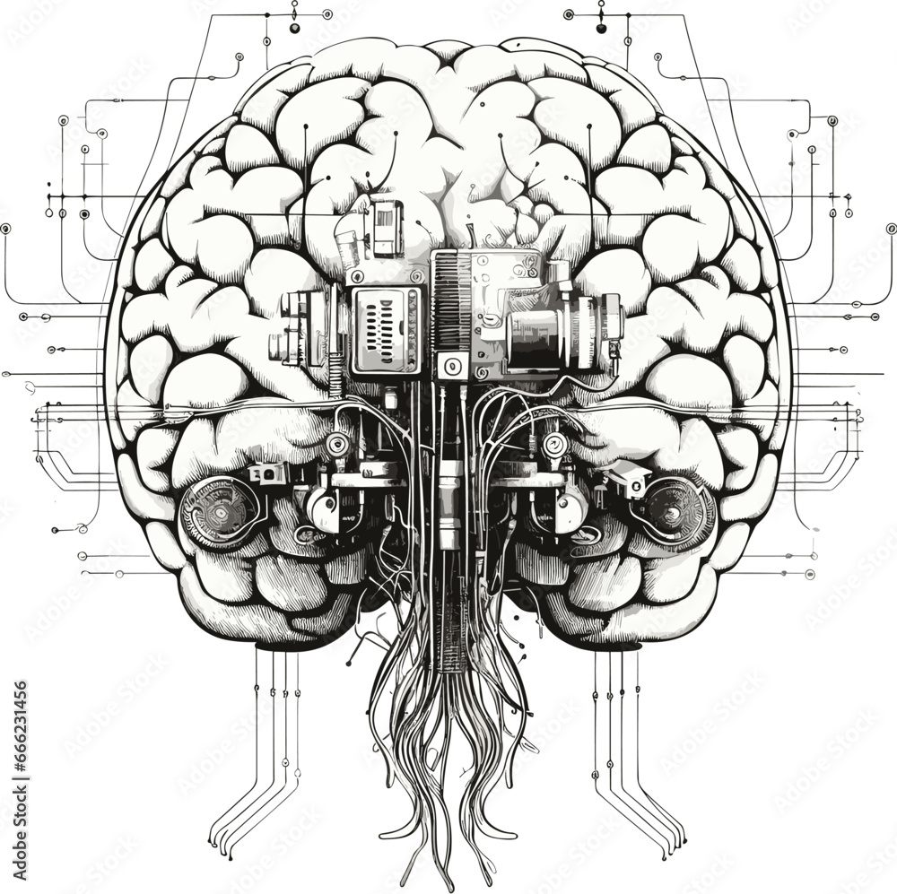 Electronic human brain. AI digital circuits learning electric circuits ...