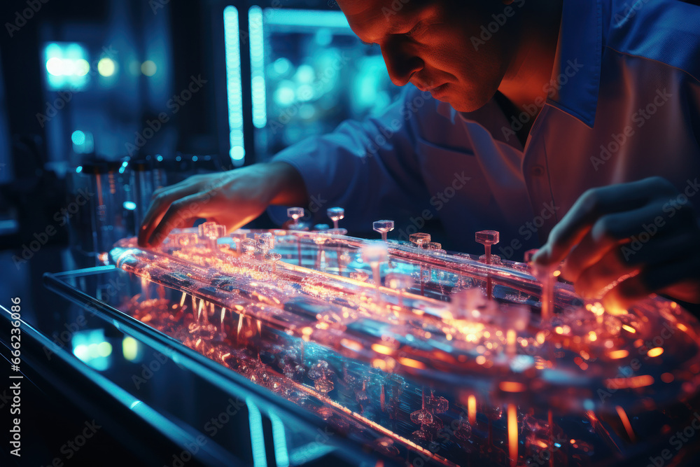 A scientist using CRISPR-Cas9 technology for precise genome editing ...