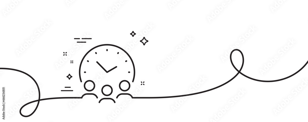 Meeting time line icon. Continuous one line with curl. Business teamwork sign. Working hours ...