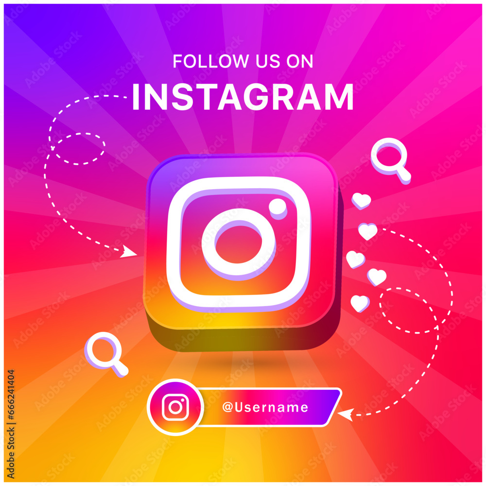 Follow us on instagram. 3d instagram logo social media icon. 3d social ...