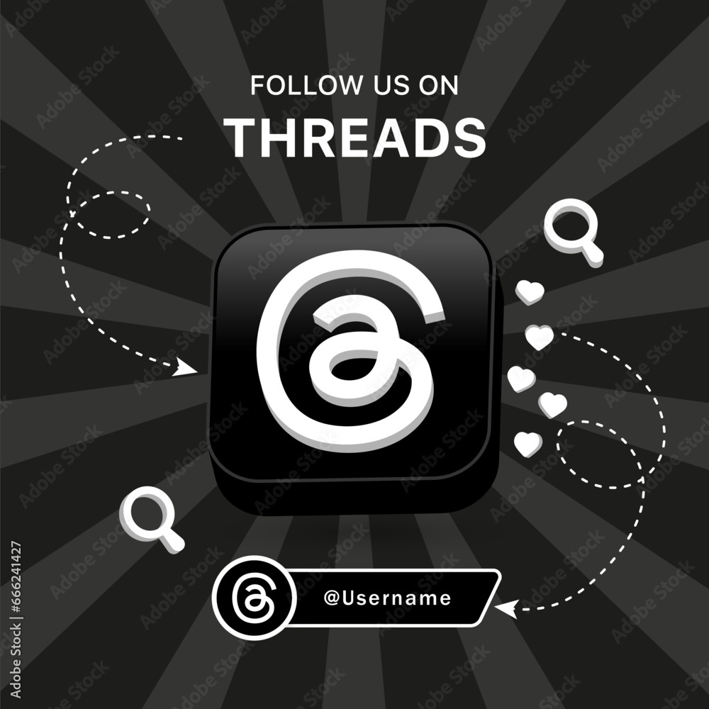 Follow us on threads. 3d instagram threads logo social media icon. 3d ...