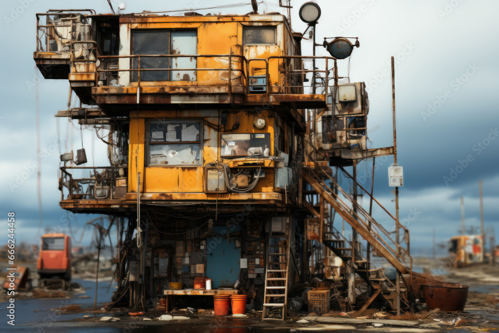 An abandoned, structurally unsound building on the verge of collapse ...