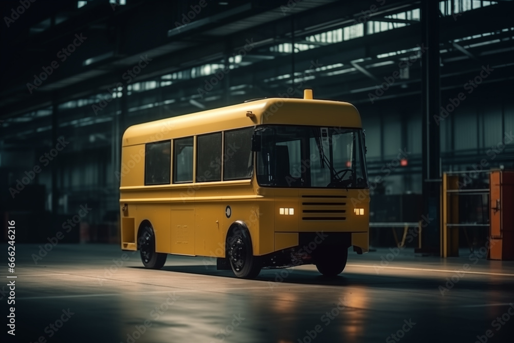 Bus in manufacturing workshop of EV automobile plant. Production of ...