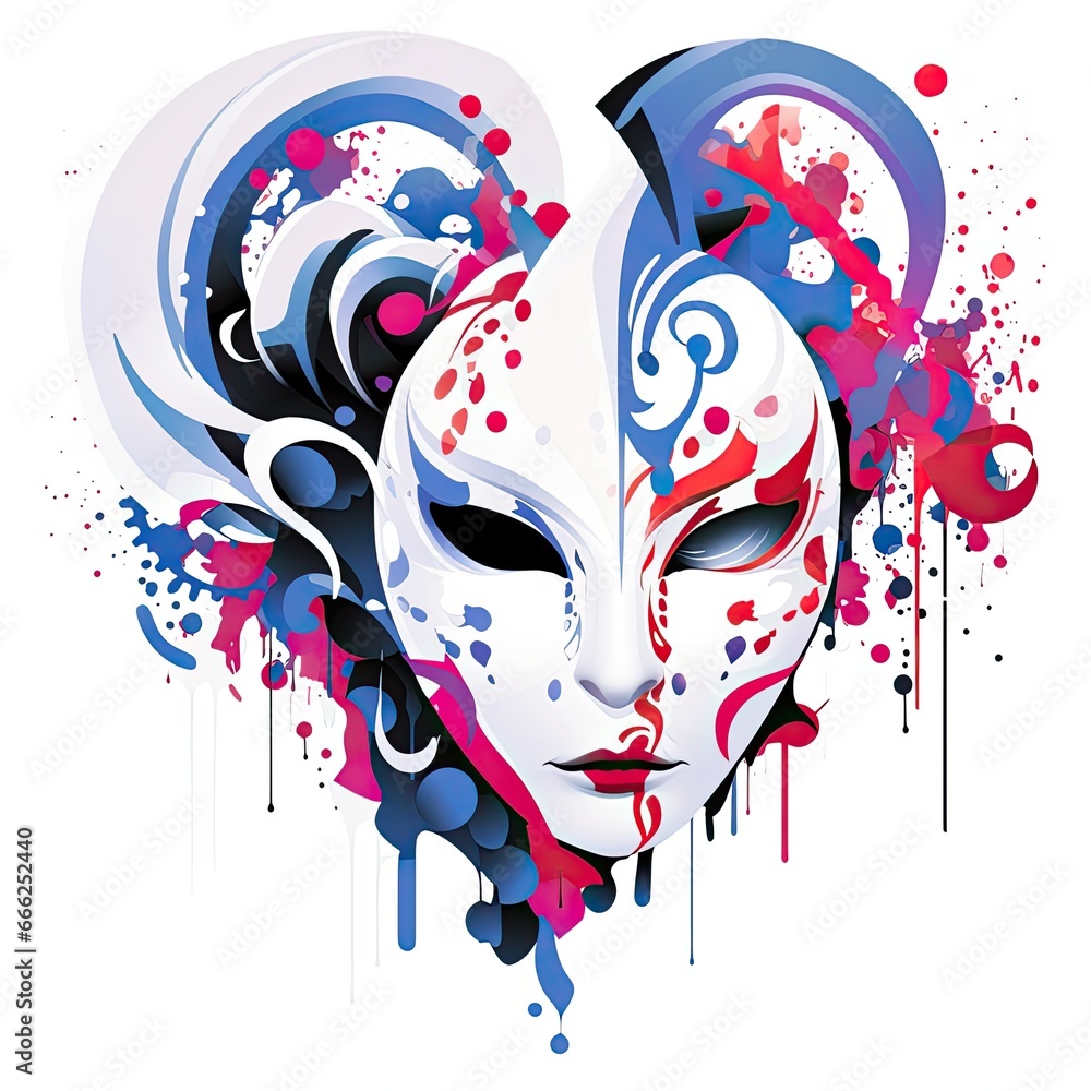 mask face portrait playful illustration sketch collage expressive ...