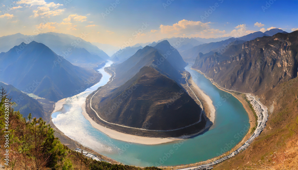 A famous bend of yangtze river in Yunnan Province, China, first curve ...