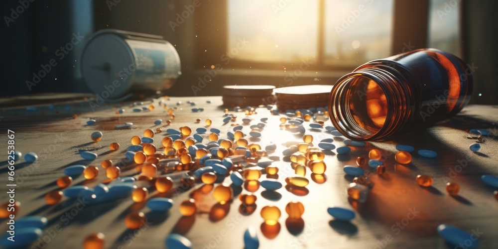 Table Overflowing with Many Tablets and Medicine Bottles, Capturing the ...