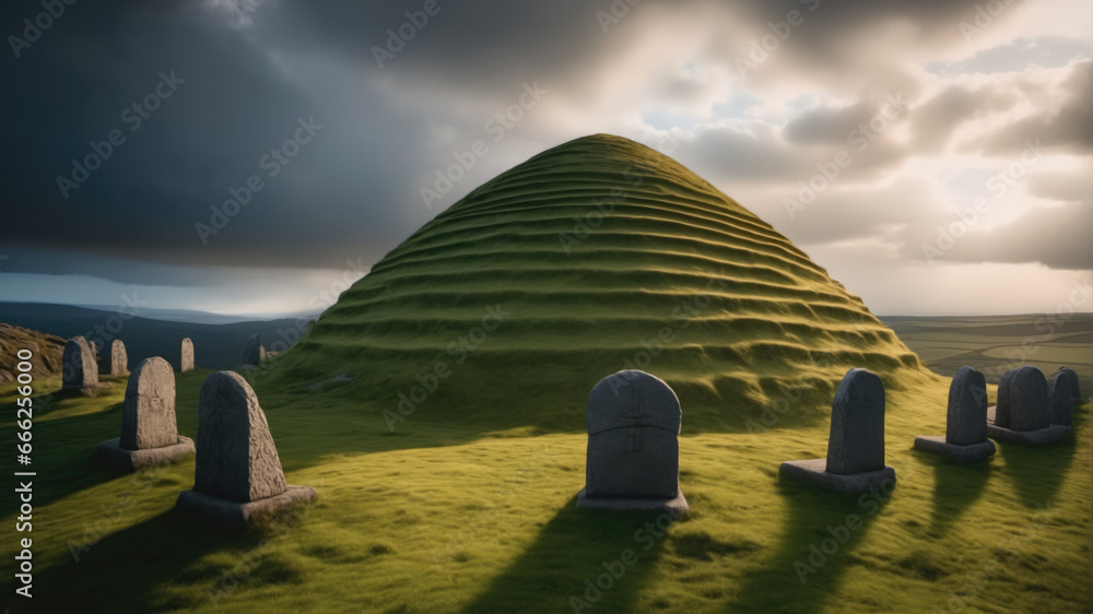 Ancient burial mounds and barrows, reminiscent of Viking history and ...