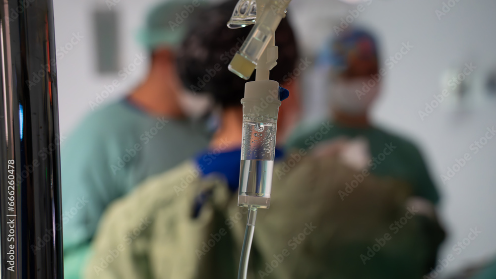 IV drips in the operating room. Images of drops of serum given to the ...