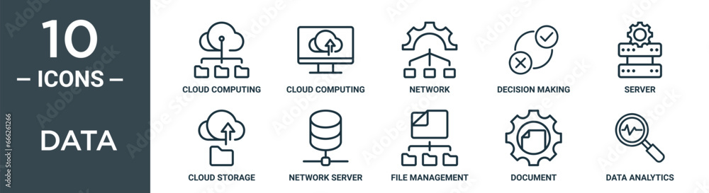 Vetor de data outline icon set includes thin line cloud computing, cloud computing, network ...