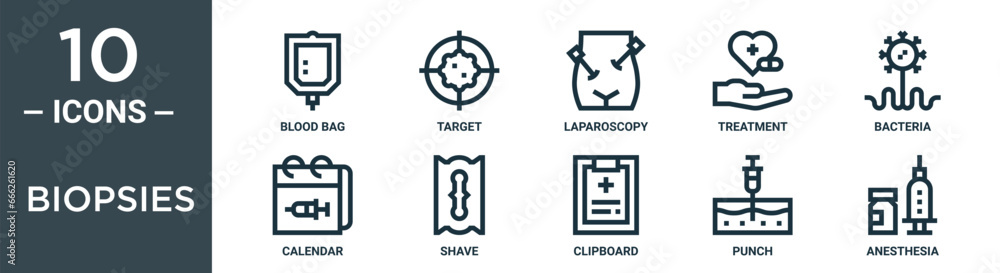 biopsies outline icon set includes thin line blood bag, target ...