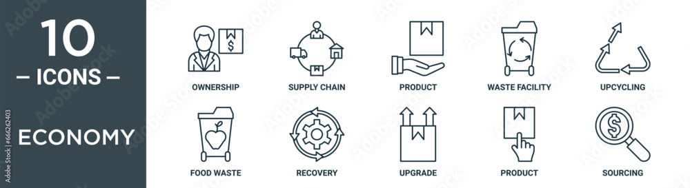 economy outline icon set includes thin line ownership, supply chain ...