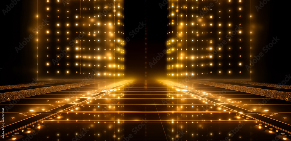 Gold lights rays scene background. Golden light award stage with rays ...