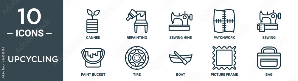 Vetor de upcycling outline icon set includes thin line canned ...