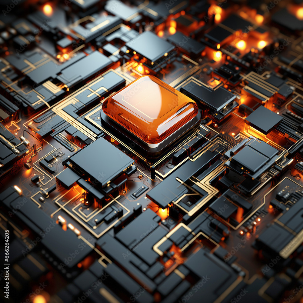 Abstract technology background of a quantum computing system with processors, artificial ...