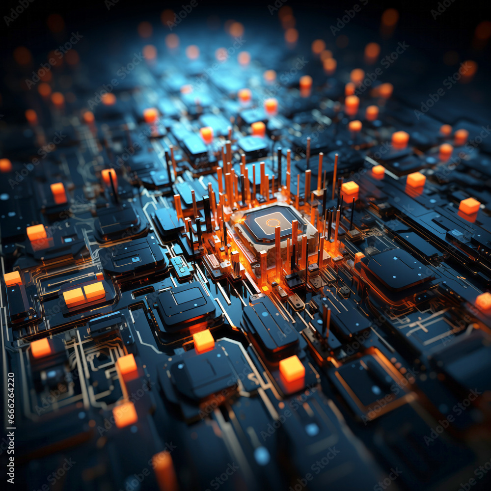 Ilustracja Stock: Abstract technology background of a quantum computing system with processors ...
