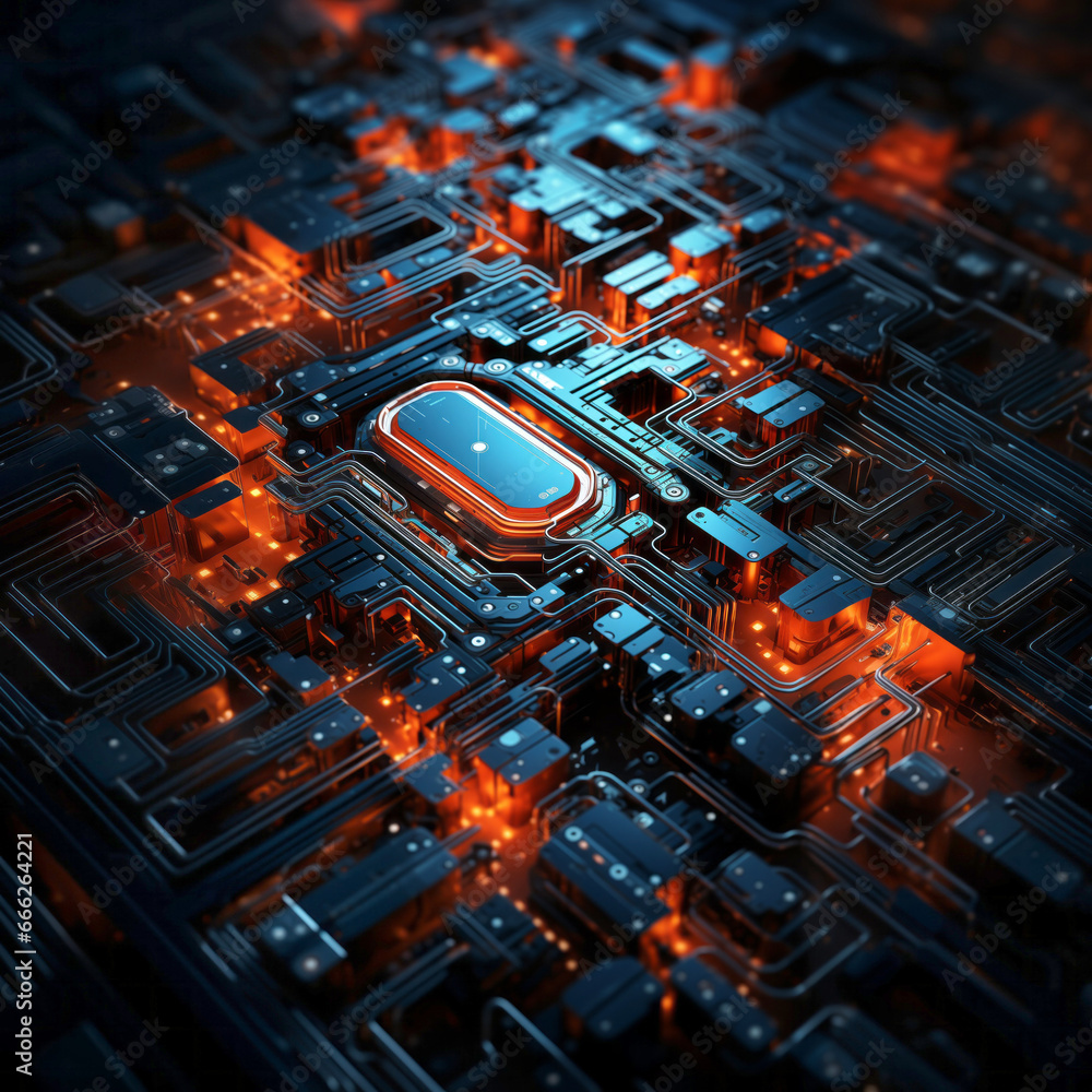 Abstract technology background of a quantum computing system with processors, artificial ...