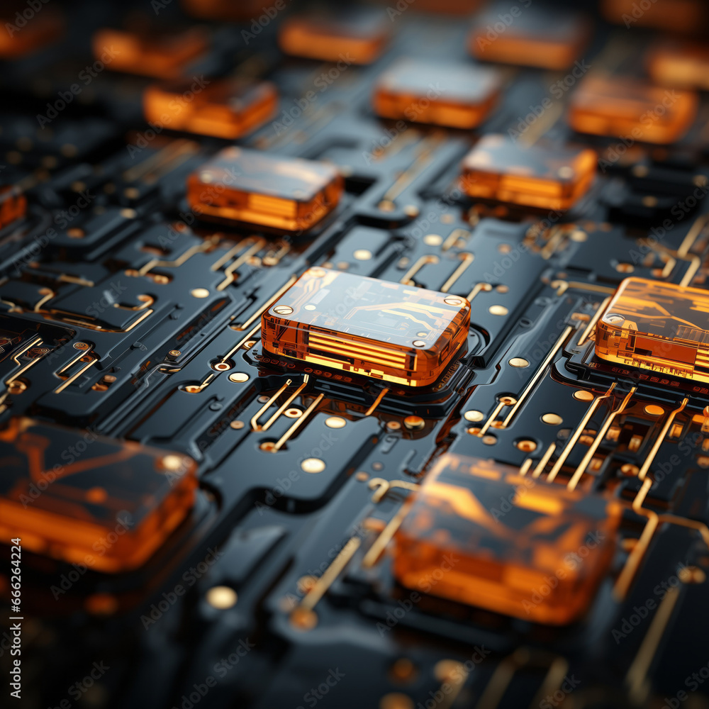 Abstract technology background of a quantum computing system with processors, artificial ...