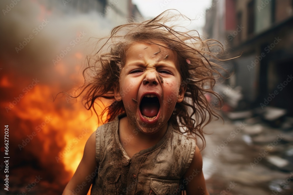 Heartbreaking Image of a Crying Child in a War-Torn City After Bombing ...