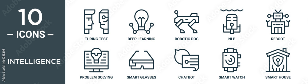 intelligence outline icon set includes thin line turing test, deep ...