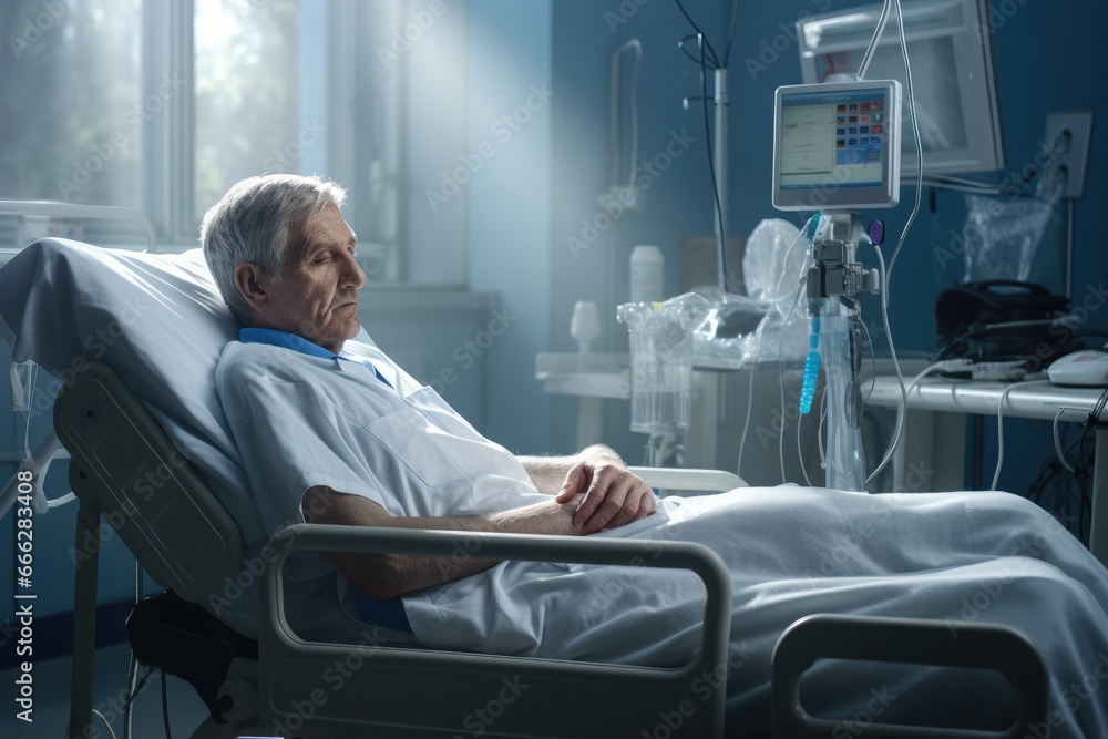 Weary Moments: Elderly Patient's Fatigue Captured in Hospital Bed ...