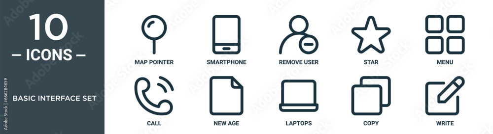 basic interface set outline icon set includes thin line map pointer ...