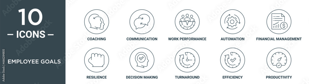 employee goals outline icon set includes thin line coaching ...