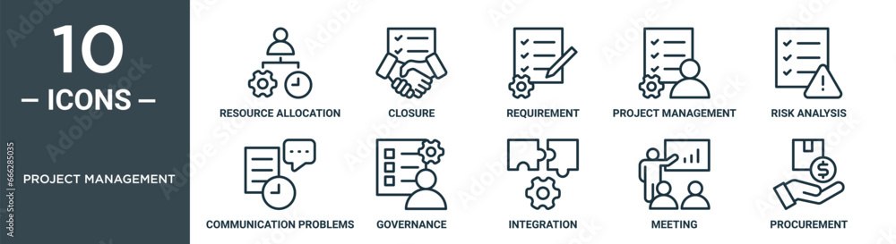 project management outline icon set includes thin line resource ...