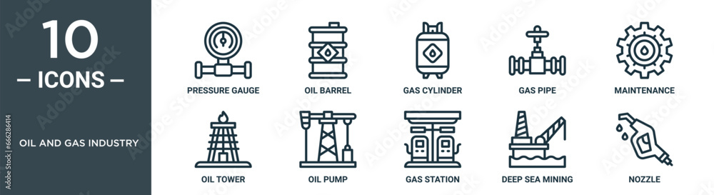 Vetor de oil and gas industry outline icon set includes thin line ...