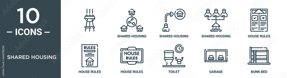 Vetor de shared housing outline icon set includes thin line , shared ...