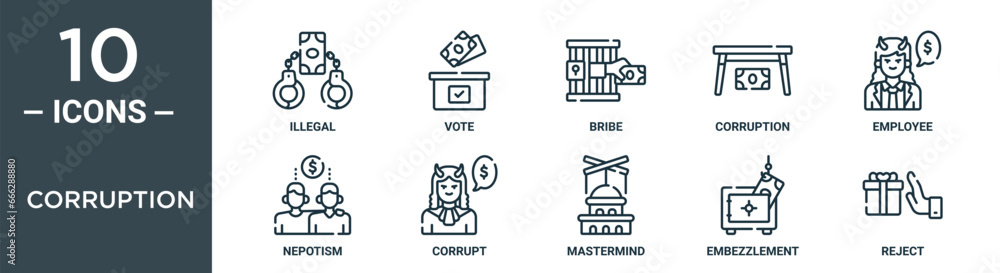 Vetor de corruption outline icon set includes thin line illegal, vote ...
