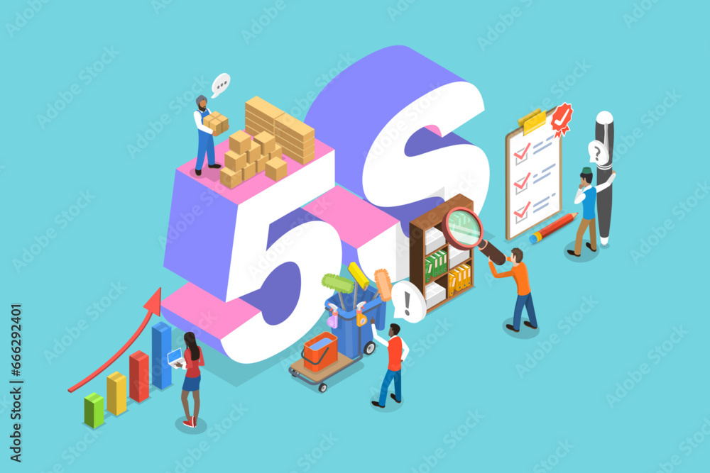 3D Isometric Flat Vector Illustration of 5S Strategy, Kaizen Business Methodology Stock Vector ...