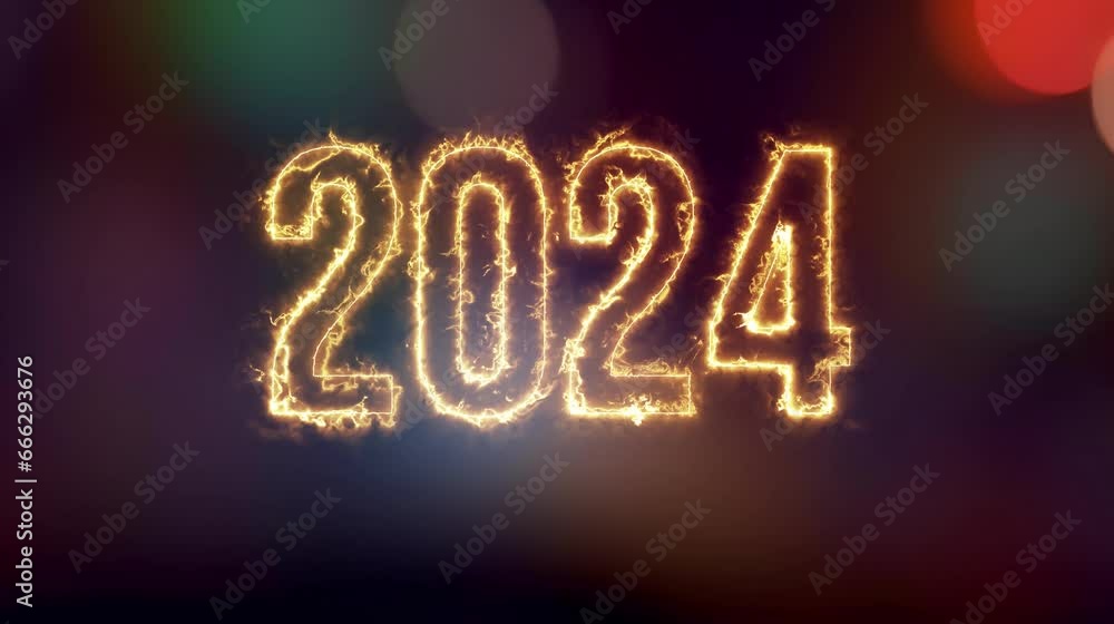 Animation of 2024 year sign, radiant energy light effect, with bokeh ...
