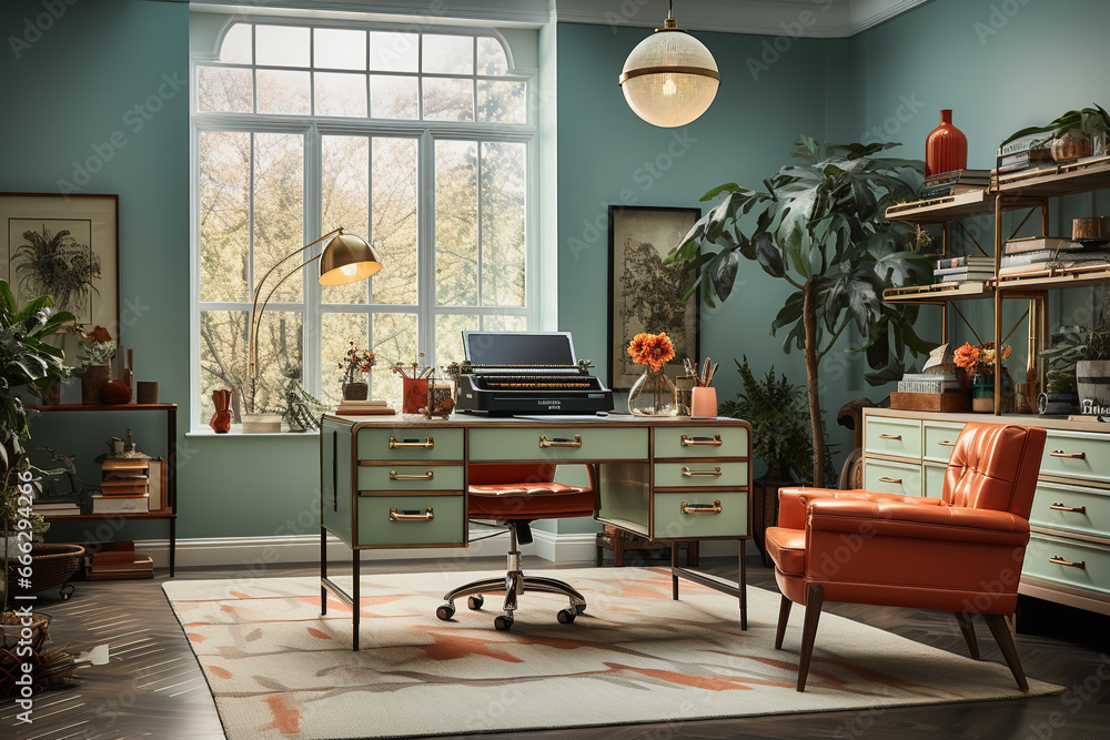 a retro-inspired home office, embracing the timeless charm of vintage ...