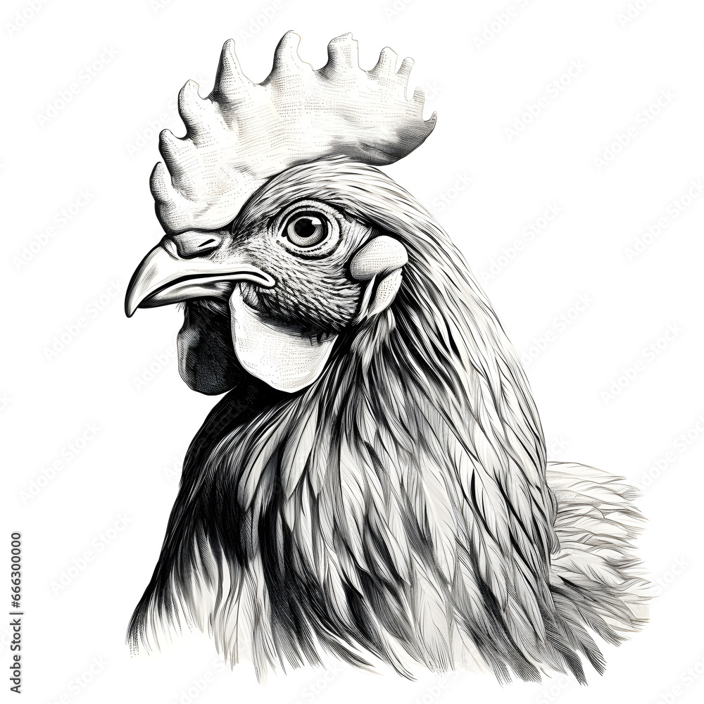 Charming hand-drawn black and white illustrations of domestic chickens ...