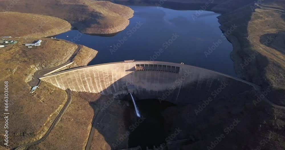 Drone, dam and lake in a countryside landscape for sustainability in an ...