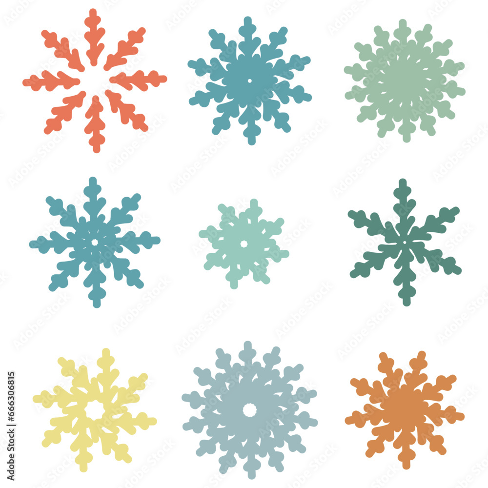 Snowflake collection. Simple doodle drawn set. Hand drawing vector illustration isolated on ...