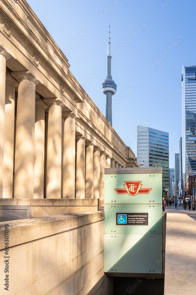 TTC (Toronto Transit Commission) logo is seen outside the Union Station ...