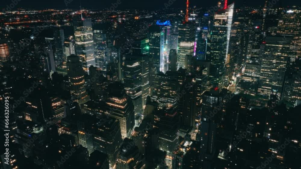 New York City epic USA city downtown 4K. Aerial helicopter overhead top ...