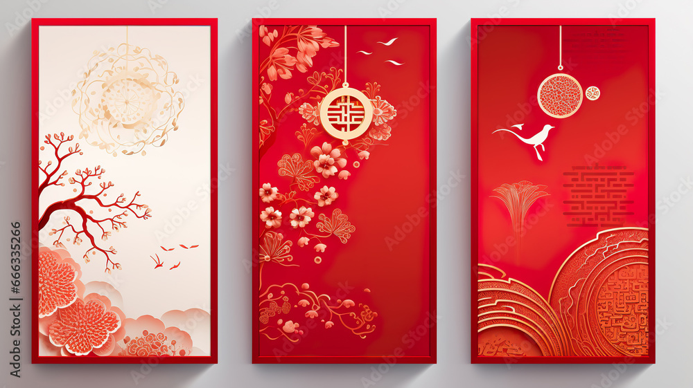 Pair of New Year red envelope designs for the Chinese Lunar Year of the ...