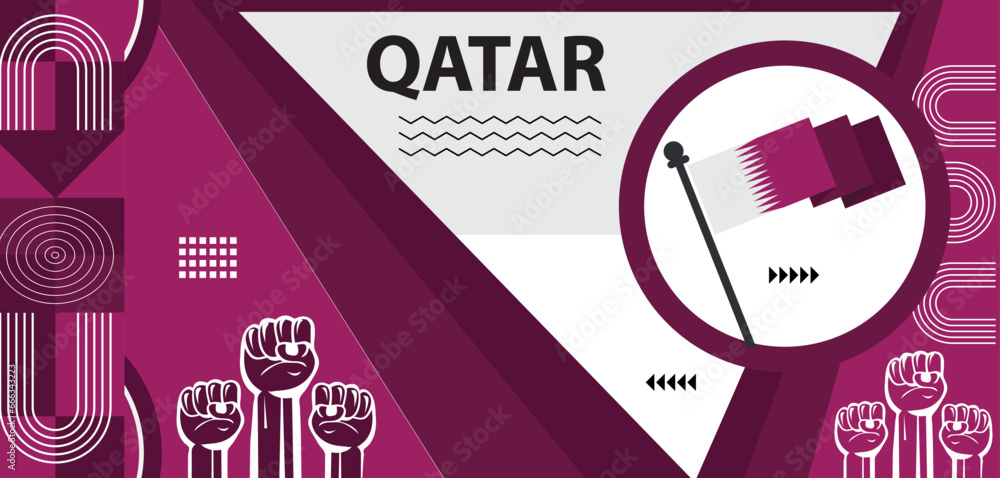 Qatar national day banner with Qatari flag colors, Doha people. Arab ...