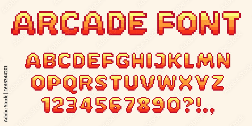 Pixel video game font. 8-bit symbols, letters and numbers. Oldschool ...